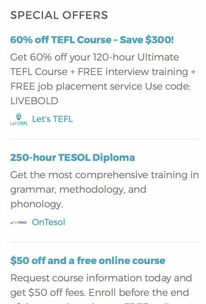 Special Offer Ads - TEFL Course Review